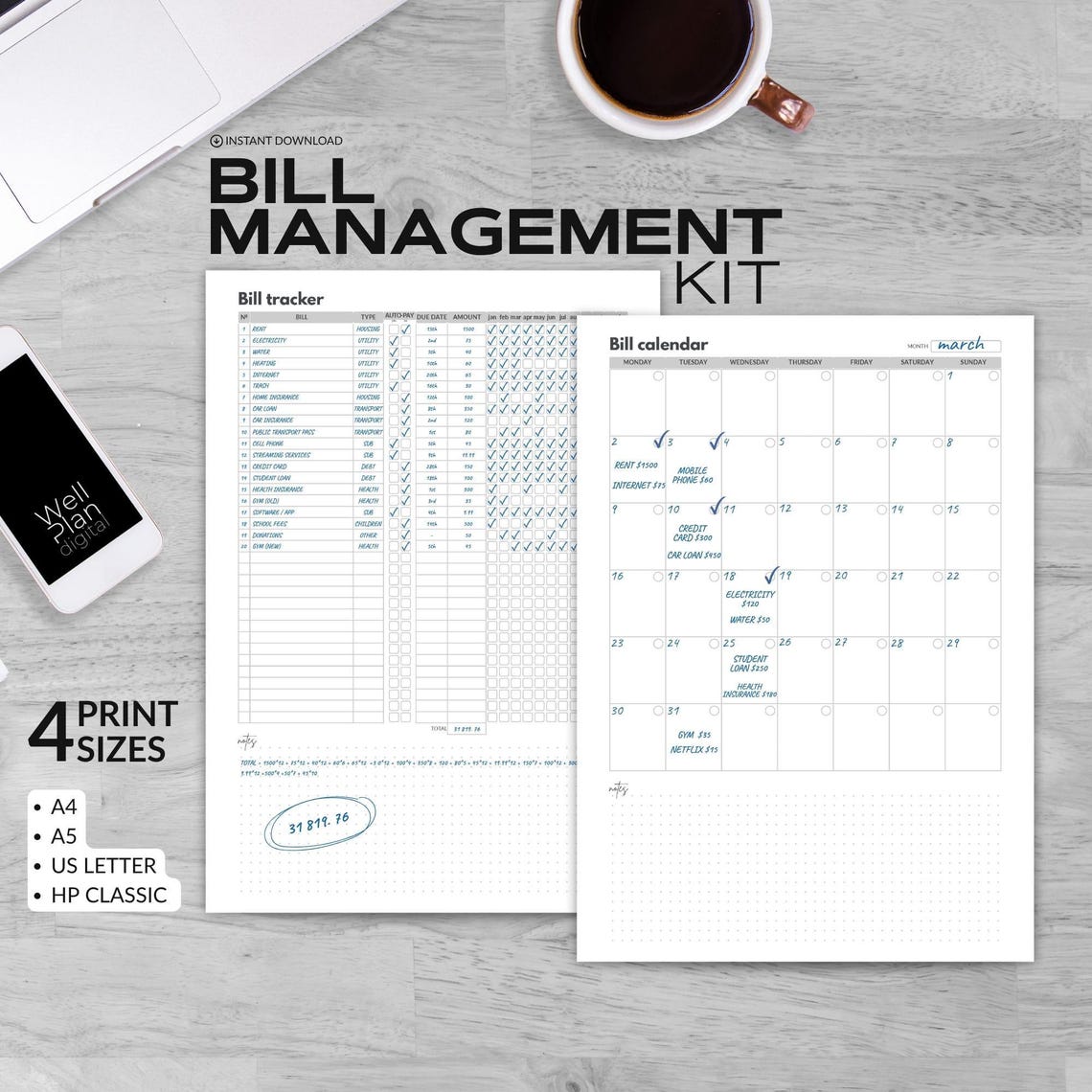 Printable Bill Management Kit: Bill Tracker & Payment Calendar ...