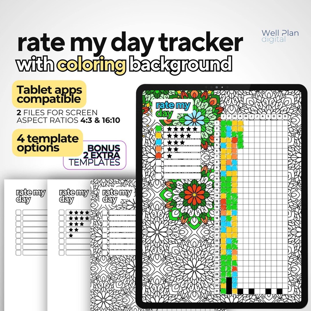 Rate My Day Tracker: Coloring Page, Mood Tracker (digital Template) - Etsy