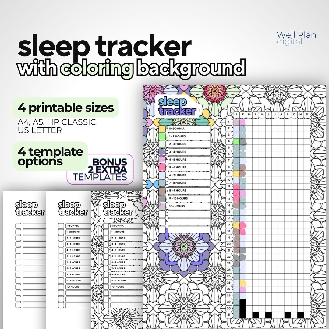 Printable Sleep Tracker: Coloring Journal Page, Yearly Sleep Log ...