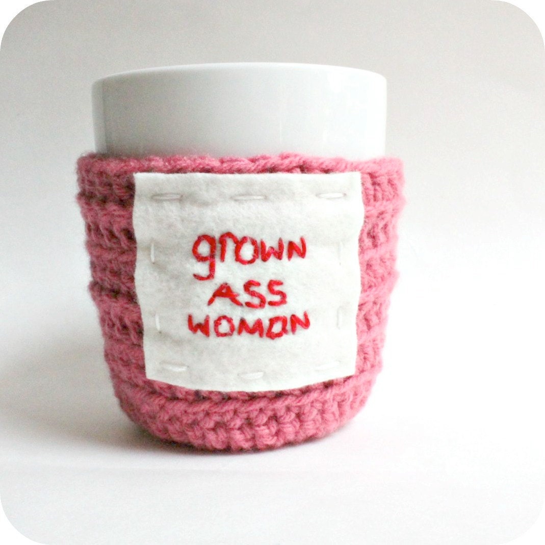 Coffee Mug Cozy Tea Cup Grown Ass Woman Red Pink Crochet Etsy