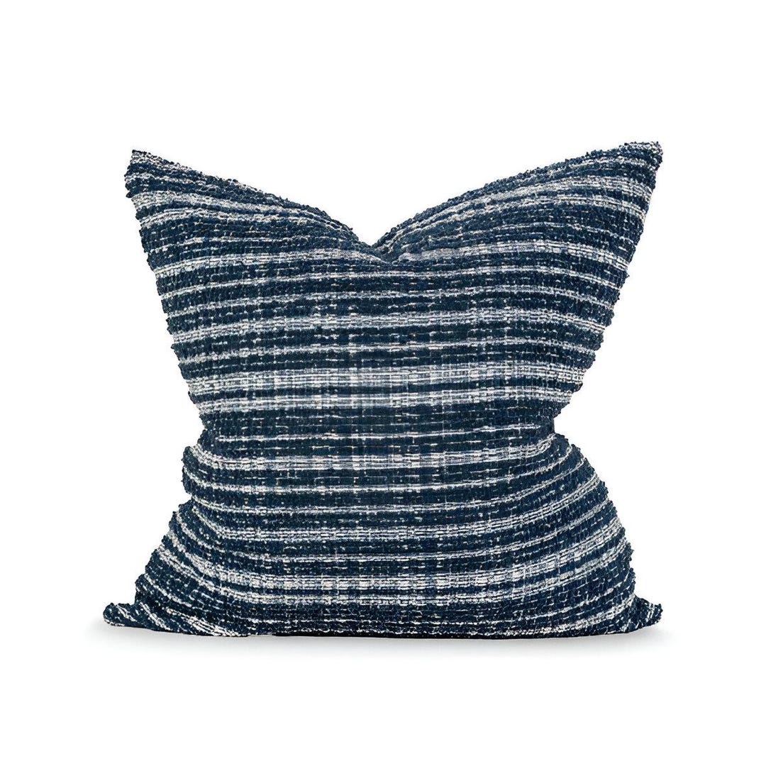 20" X 20" Navy Chenille Stripe Pillow Cover Blue and White Chenille ...