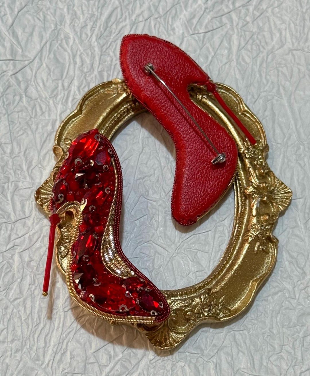 Handmade Red High Heel Brooch: Beaded Rhinestone Shoe Pin - Etsy