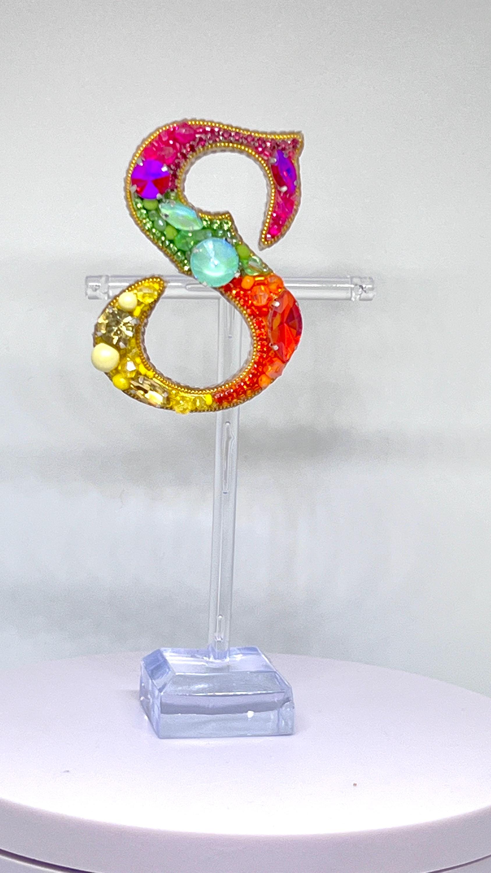 Handmade Beaded Initial Brooch - Colorful Crystal Letter Pin - Etsy