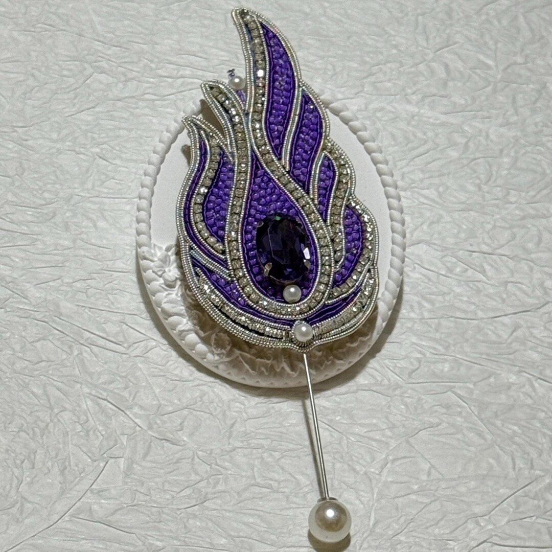 Handmade Purple Lotus Pin, Elegant Beaded Brooch With Crystals ...