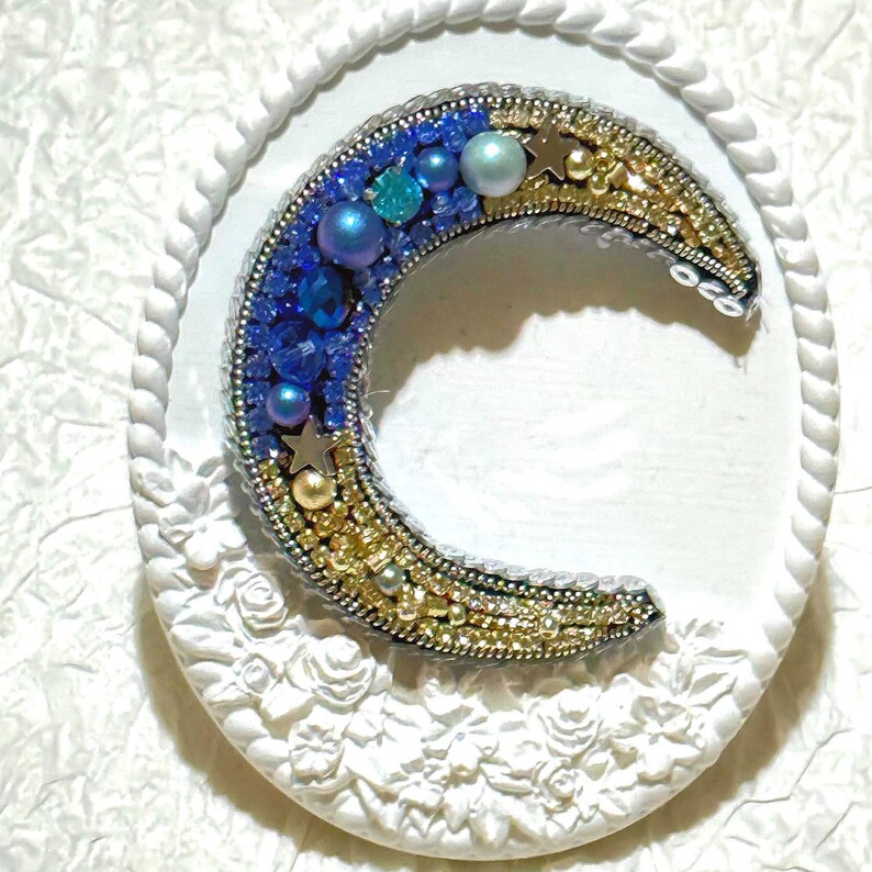 Handmade Beaded Star and Moon Brooch: Celestial Rhinestone Pin - Etsy