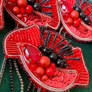 Handmade Red Poppy Flower Brooch With Beads and Sequins, Memorial Gift ...