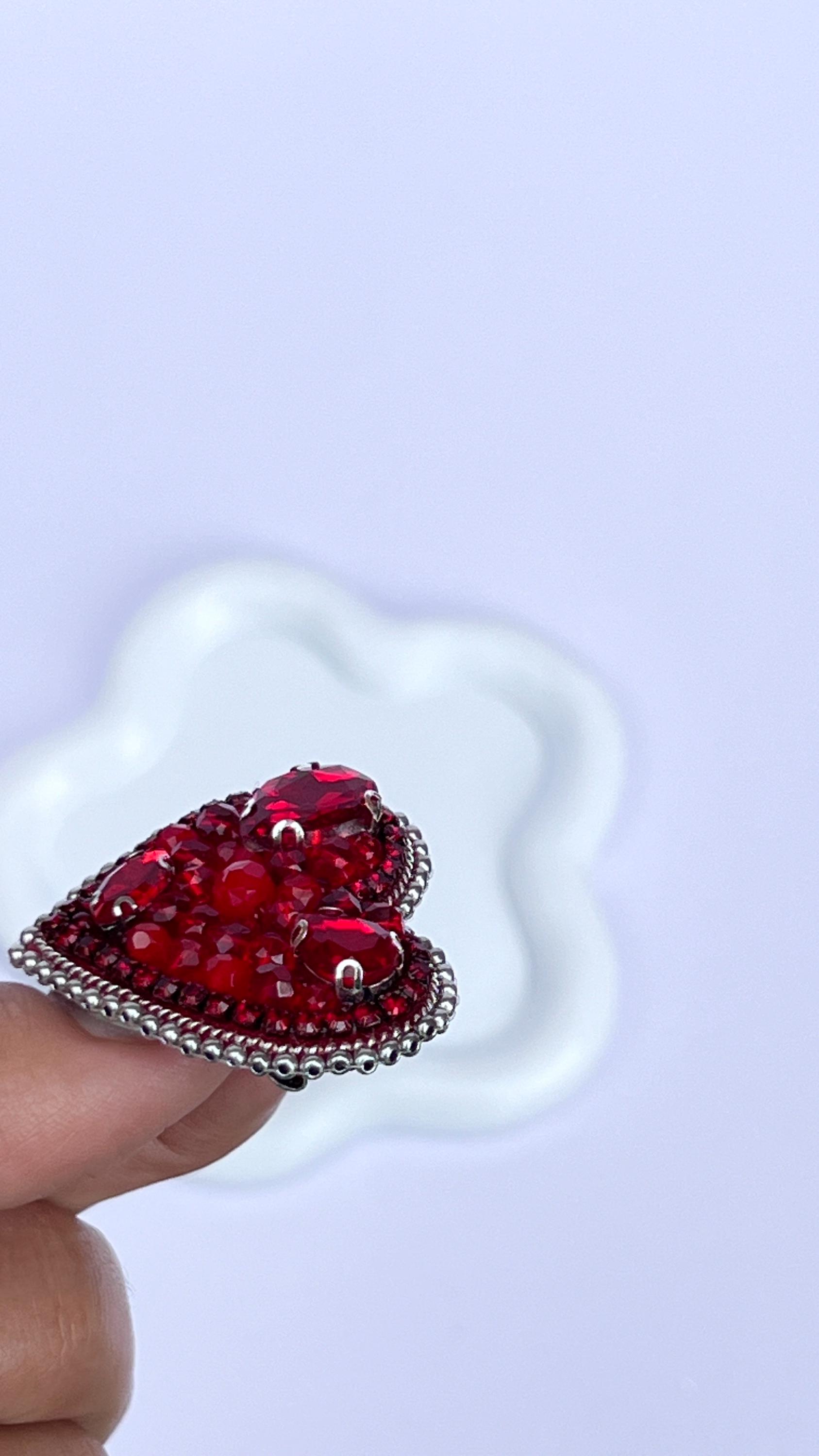 Handmade Red Heart Brooch Beaded Crystal Love Pin Valentines Day Gift ...