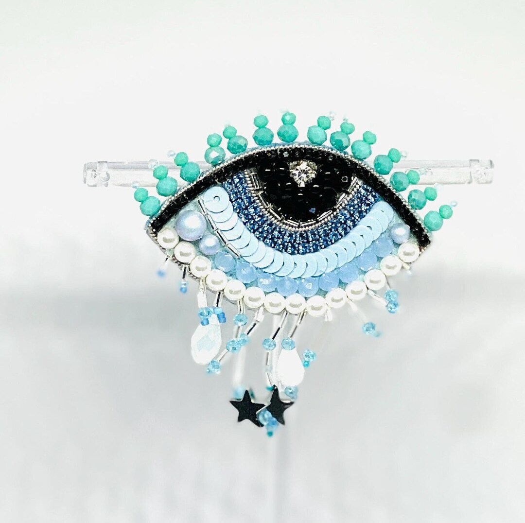 Handmade Evil Eye Brooch – Beaded Blue Eye Pin – Statement Jewelry ...
