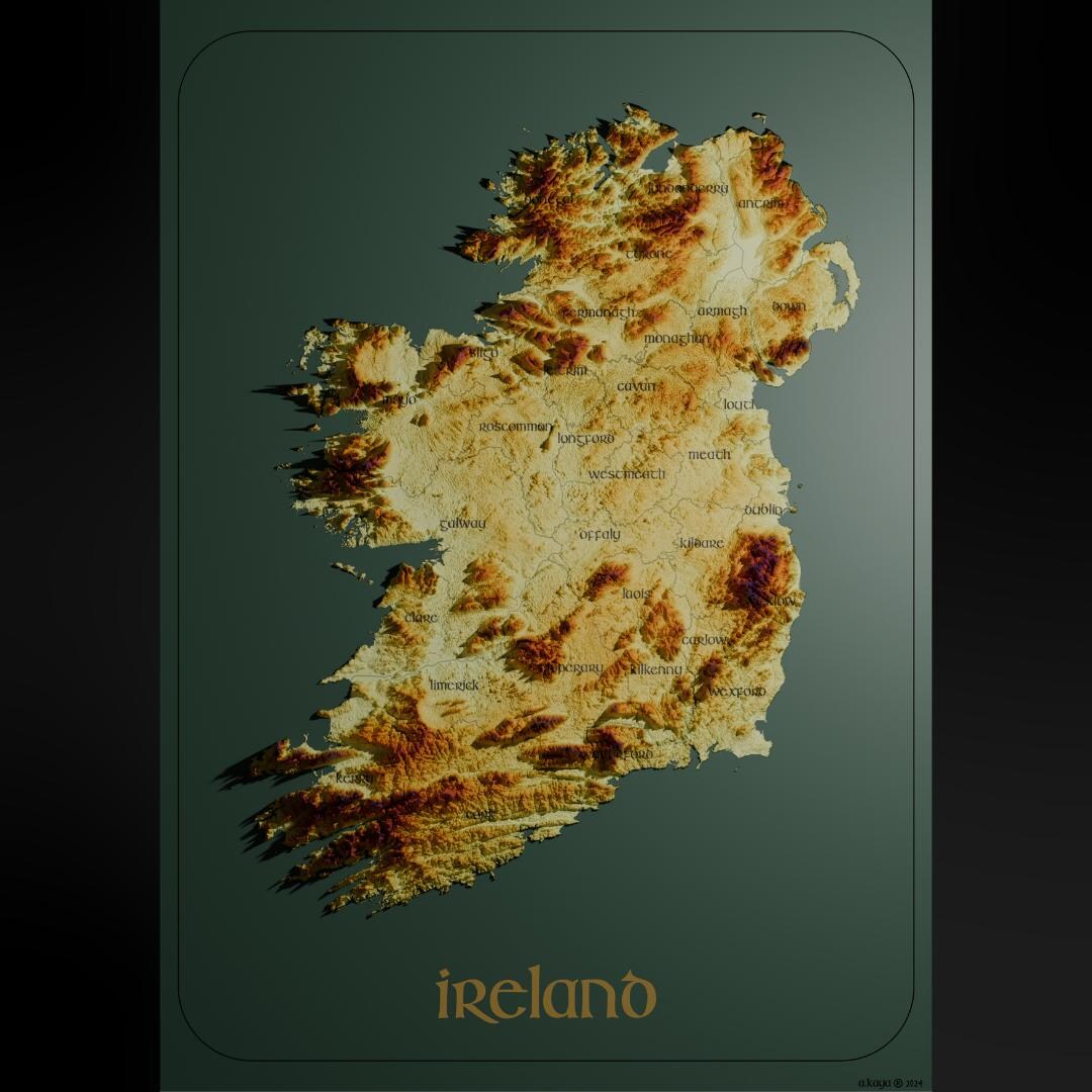 Ireland Relief Map - Etsy