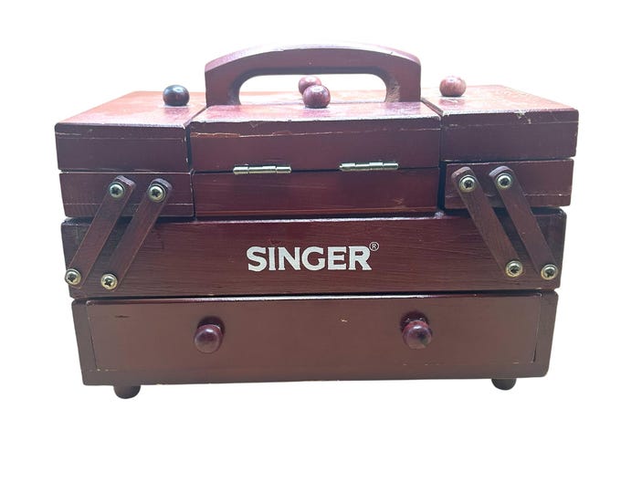 Vintage Small Singer Wood Sewing Box With Sewing Materials Inside - Etsy