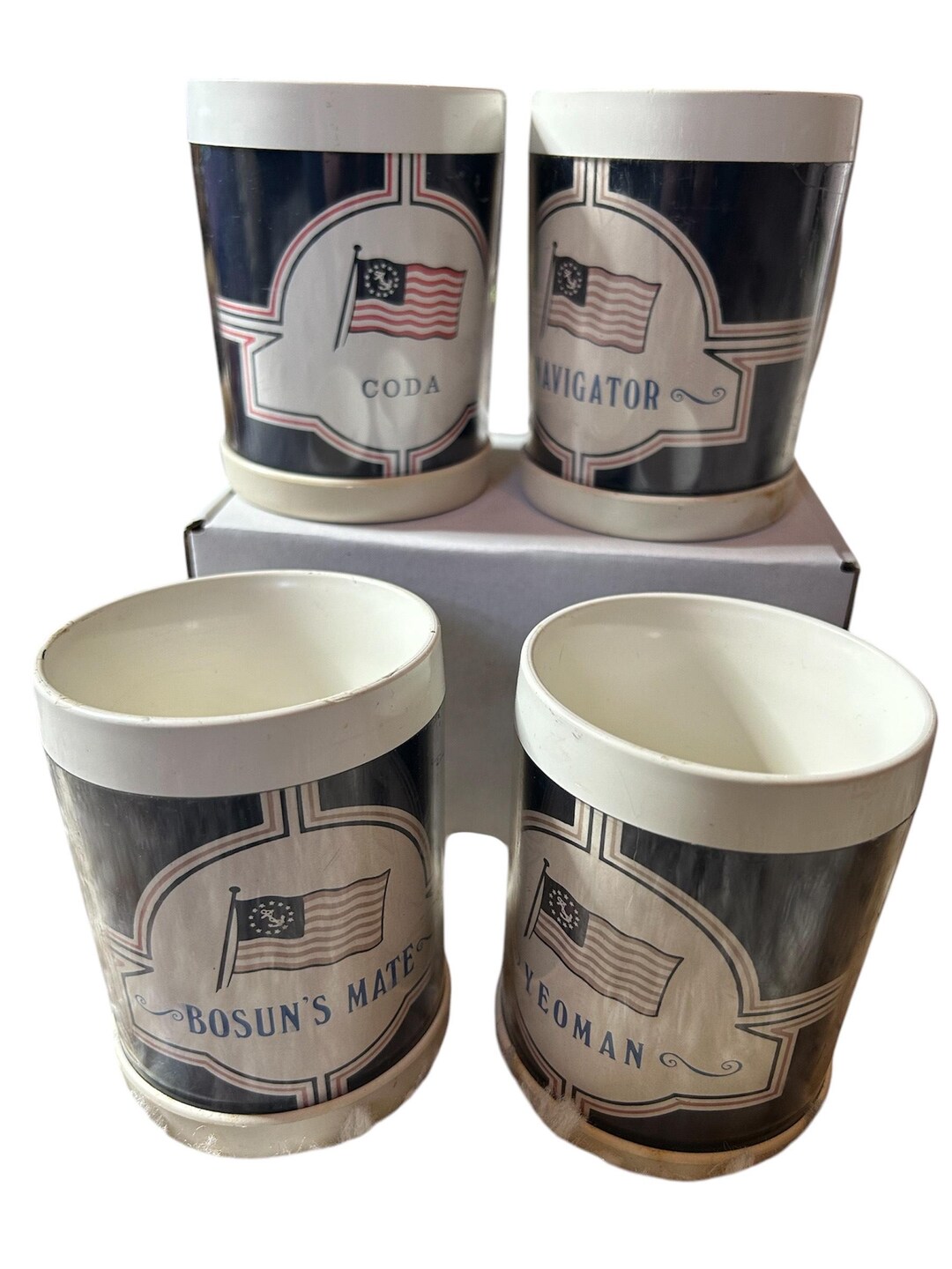 Vintage Thermo Serve Mugs Navy Themed - Etsy
