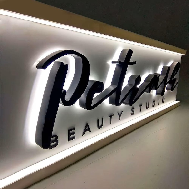 Custom Business Logo Sign: Backlit Brushed Steel Illuminated Signage - Etsy
