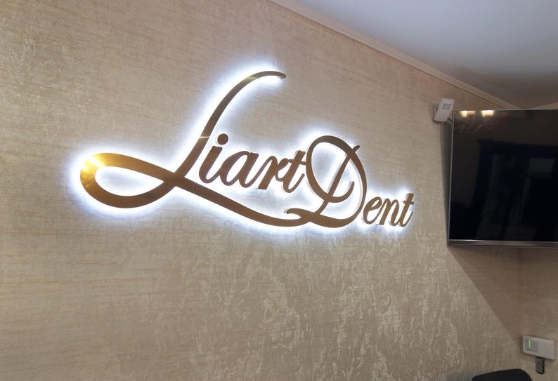 Custom Backlit Business Logo Sign: 3D Gold LED Office Decor - Etsy