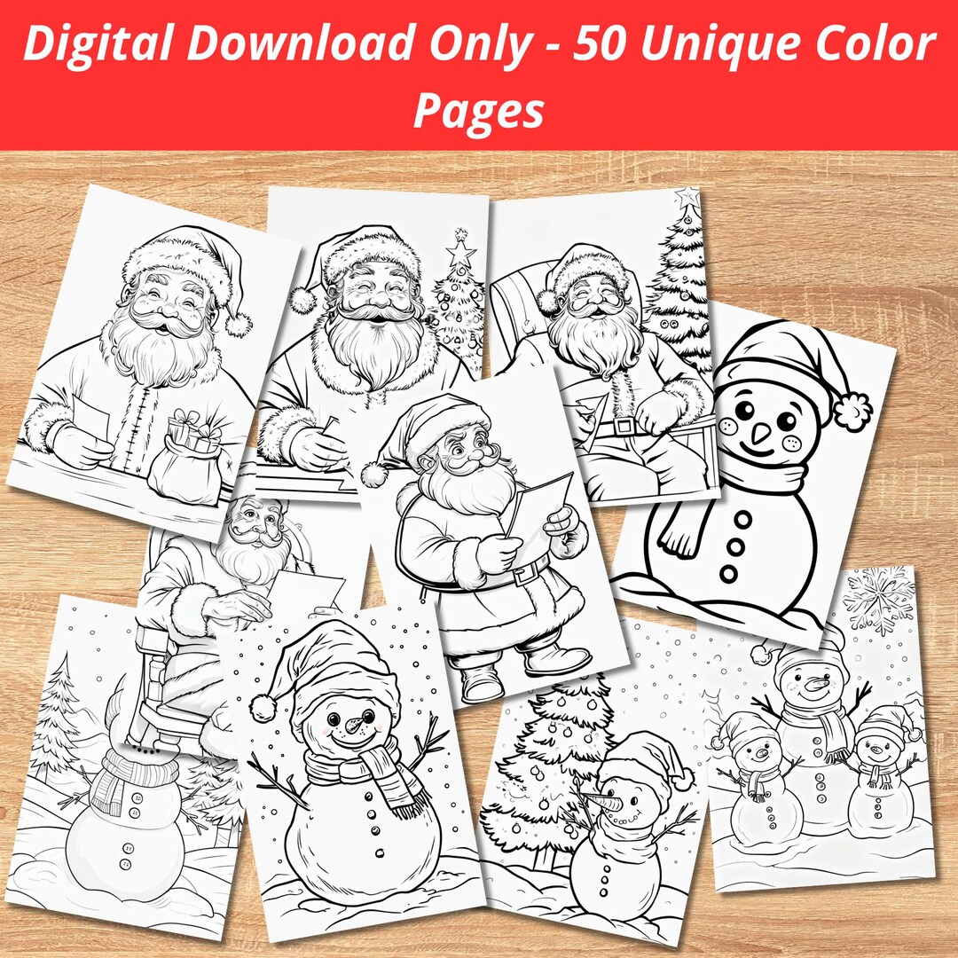 Christmas Mix Coloring Pages - Set of 50 Printable Holiday Activity ...