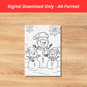Printable Christmas Coloring Pages Set of 5 Snowman With Santa Hat ...