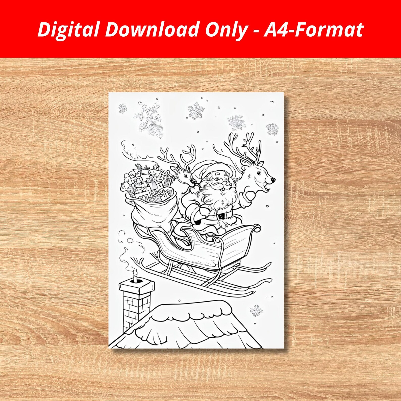 Printable Christmas Coloring Pages Set of 5 Santas Sleigh Ride Festive ...