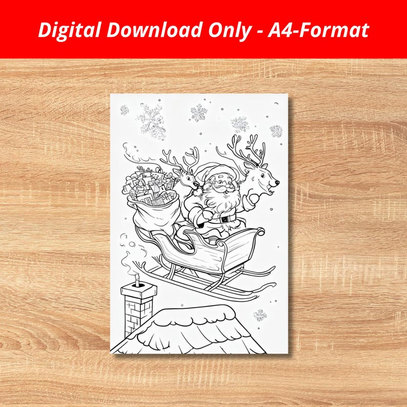 Printable Christmas Coloring Pages Set of 5 Santas Sleigh Ride Festive ...
