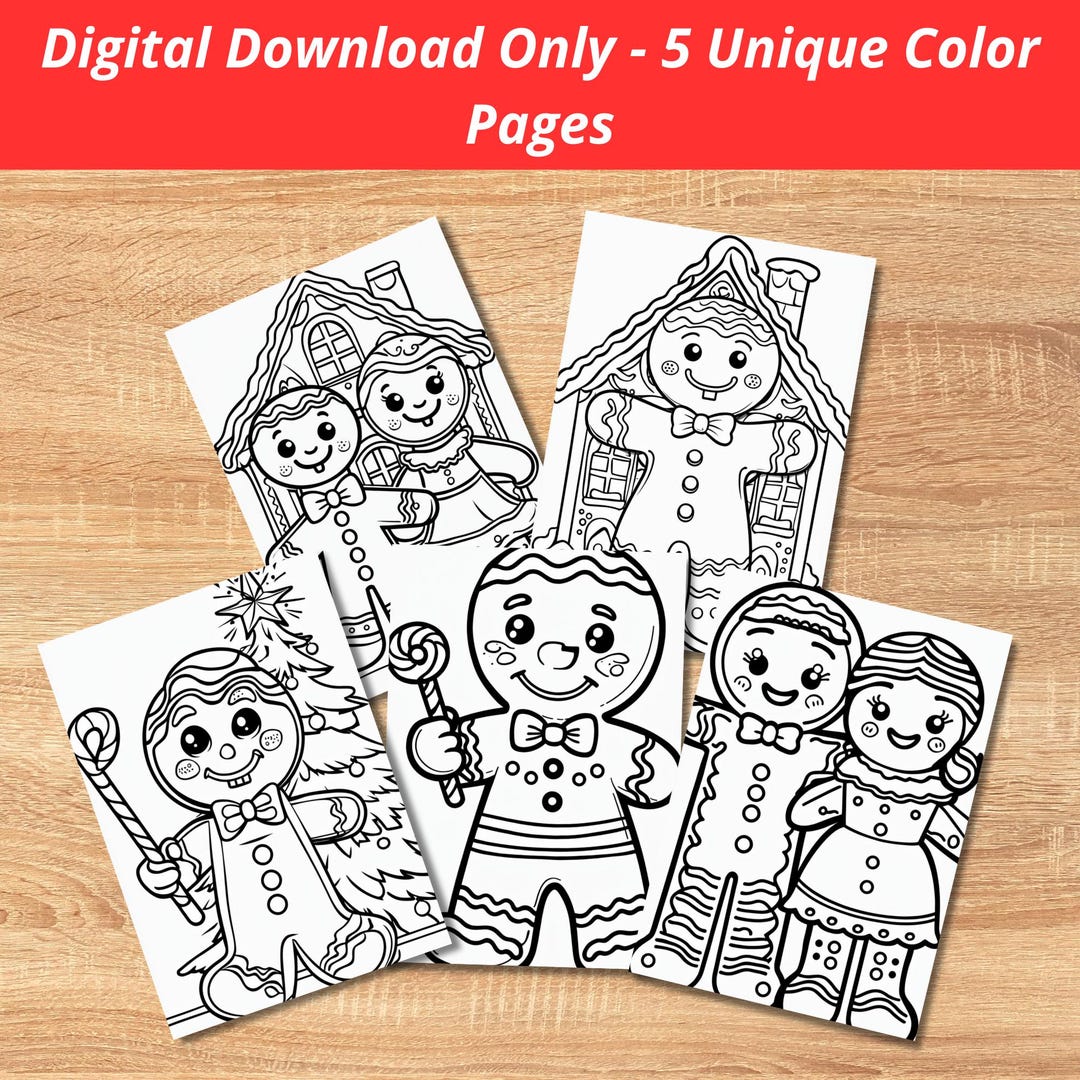 Printable Christmas Coloring Pages Set of 5 – Gingerbread | Holiday ...