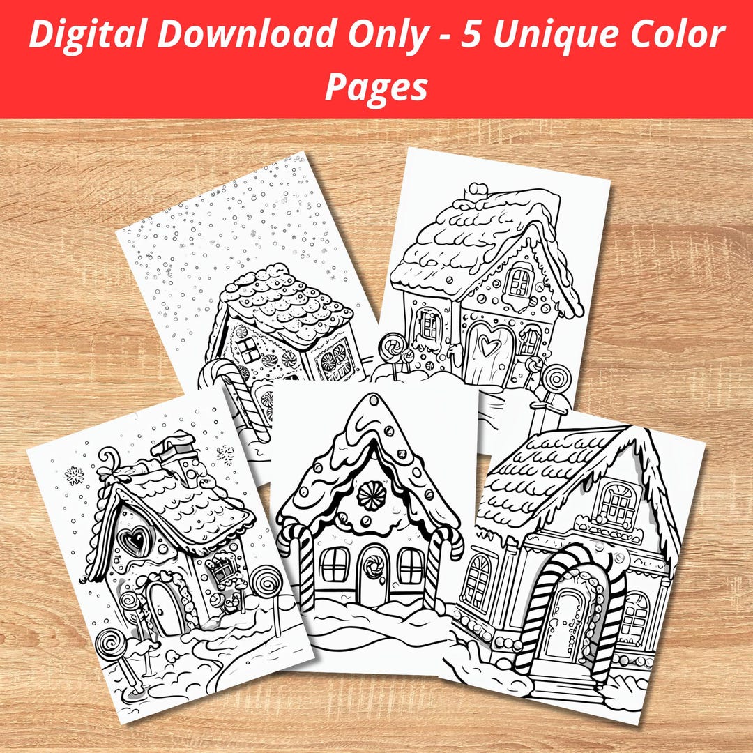 Gingerbread House Coloring Pages - Set of 5 Printable Christmas ...