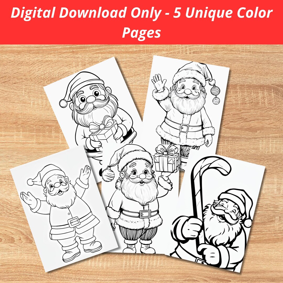 Printable Christmas Coloring Pages Set of 5 – Santa | Festive Holiday ...