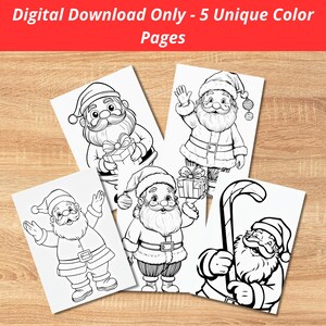 Printable Christmas Coloring Pages Set of 5 – Santa | Festive Holiday ...