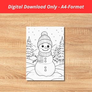 Printable Christmas Coloring Pages Set of 5 – Snowman With Santa Hat ...
