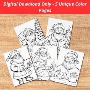 Santa Reading Letters Coloring Pages - Set of 5 Printable Christmas ...