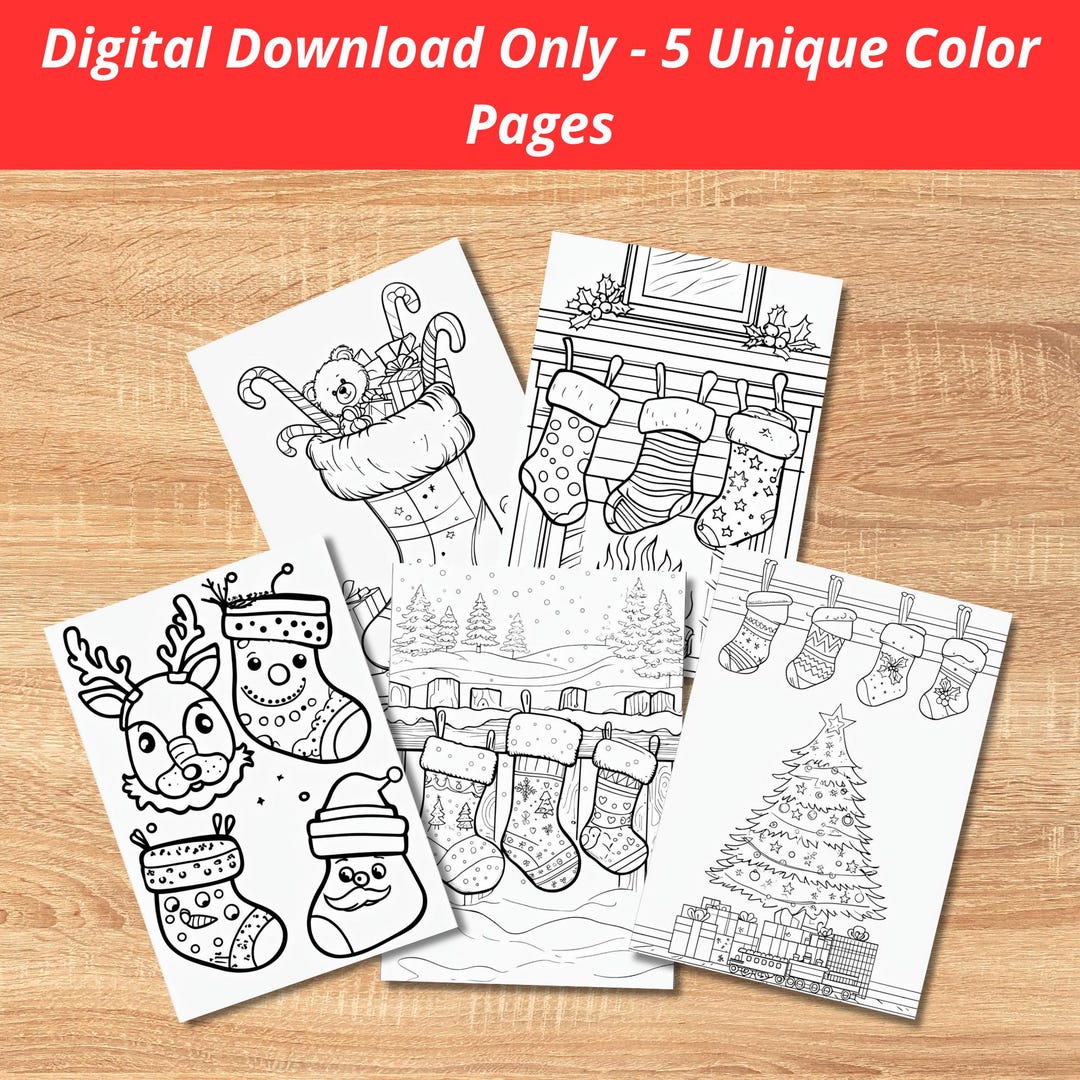 Printable Christmas Coloring Pages Set – Christmas Stockings | Holiday ...