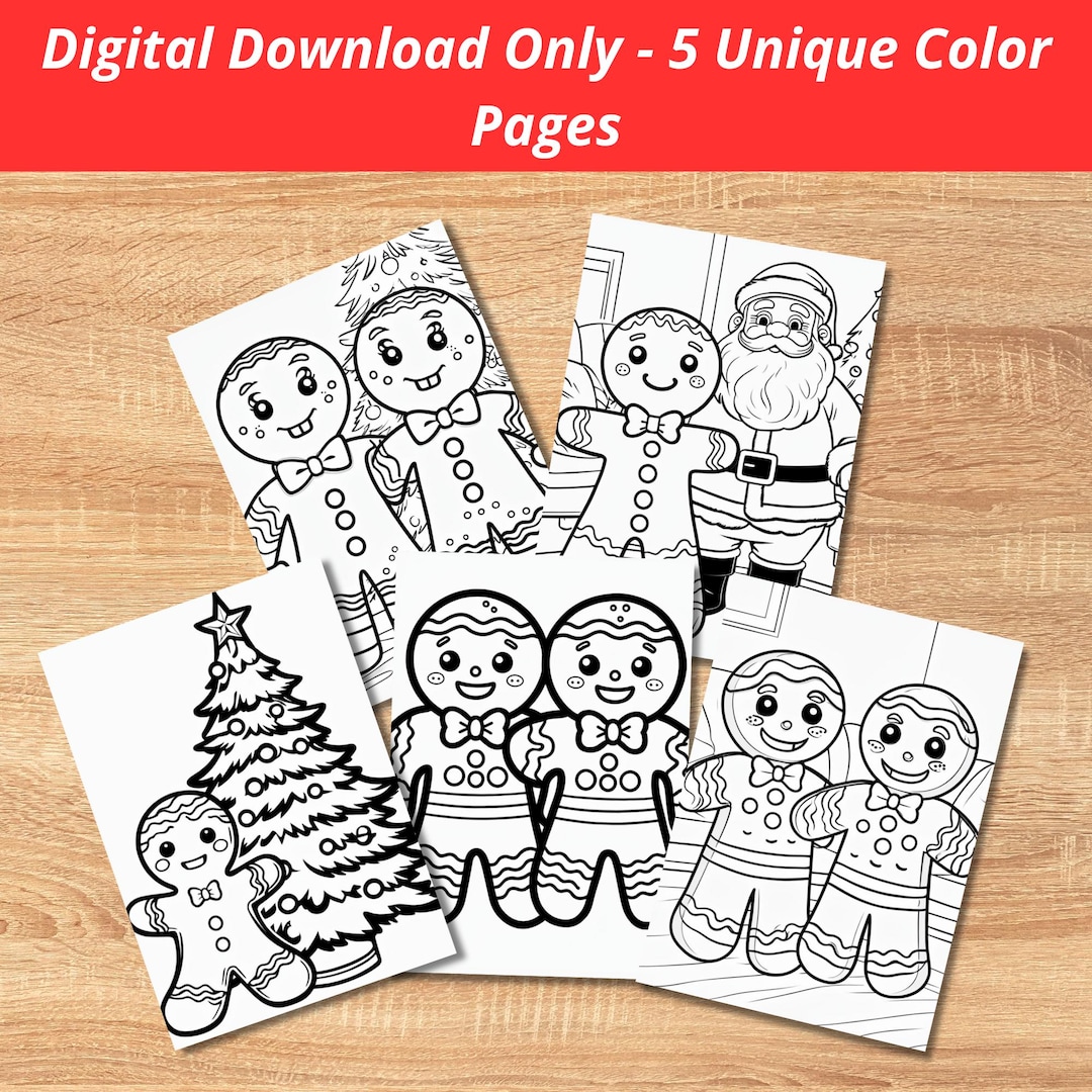Gingerbread Coloring Pages - Set of 5 Printable Christmas Activity ...