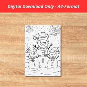 Printable Christmas Coloring Pages Set of 5 – Snowman With Santa Hat ...