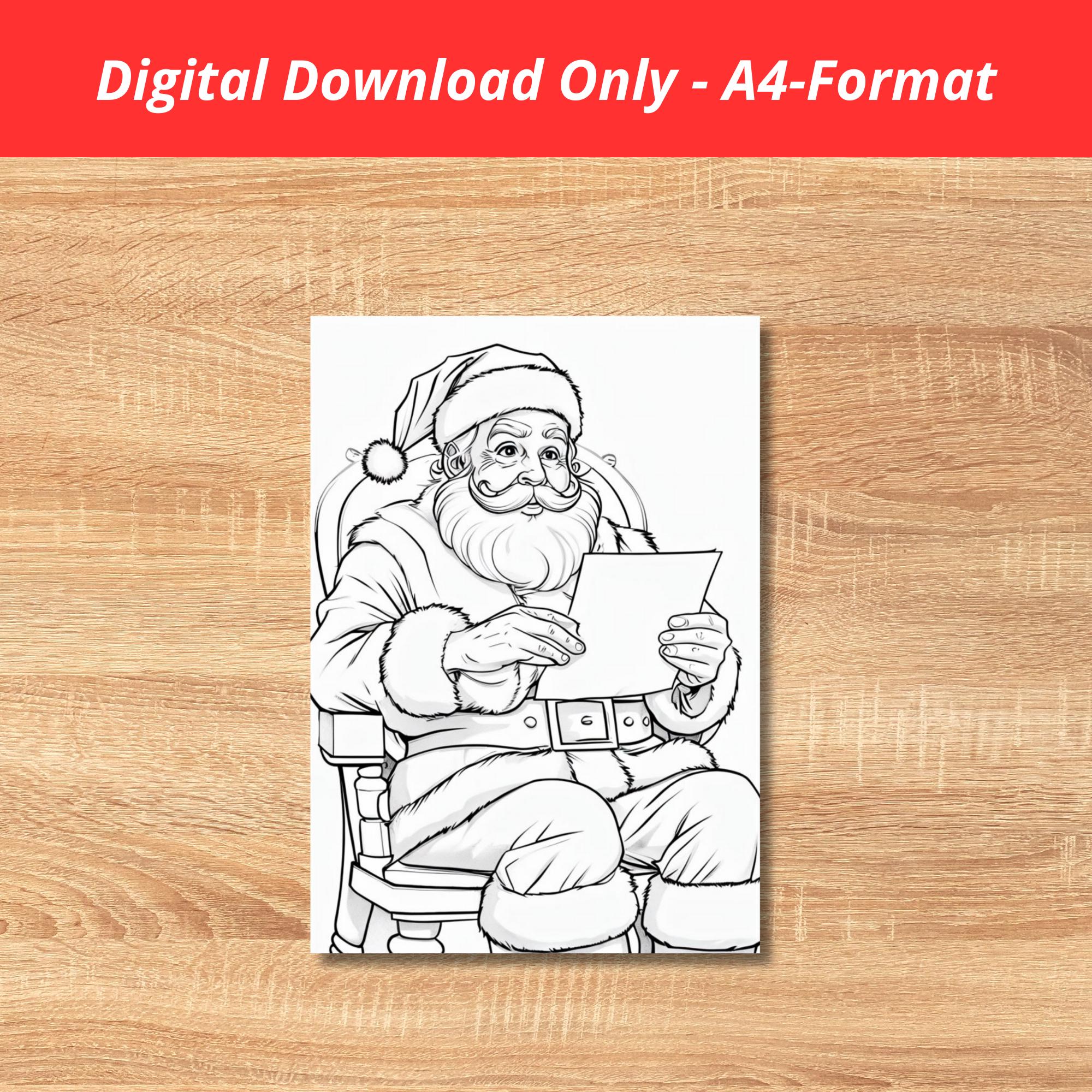 Santa Reading Letters Coloring Pages - Set of 5 Printable Christmas ...