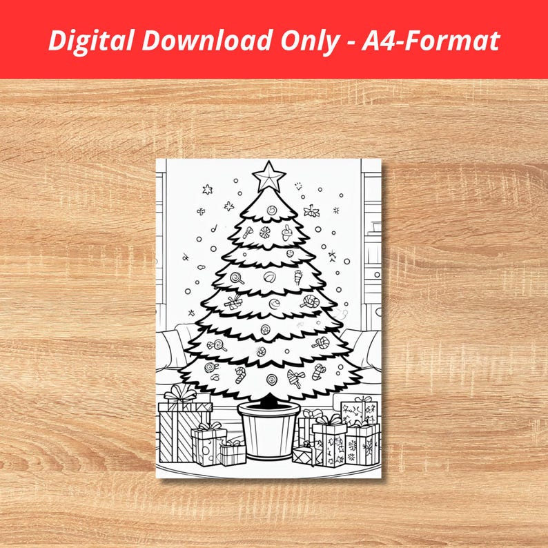 Christmas Tree Coloring Pages - Set of 5 Printable Holiday Coloring ...