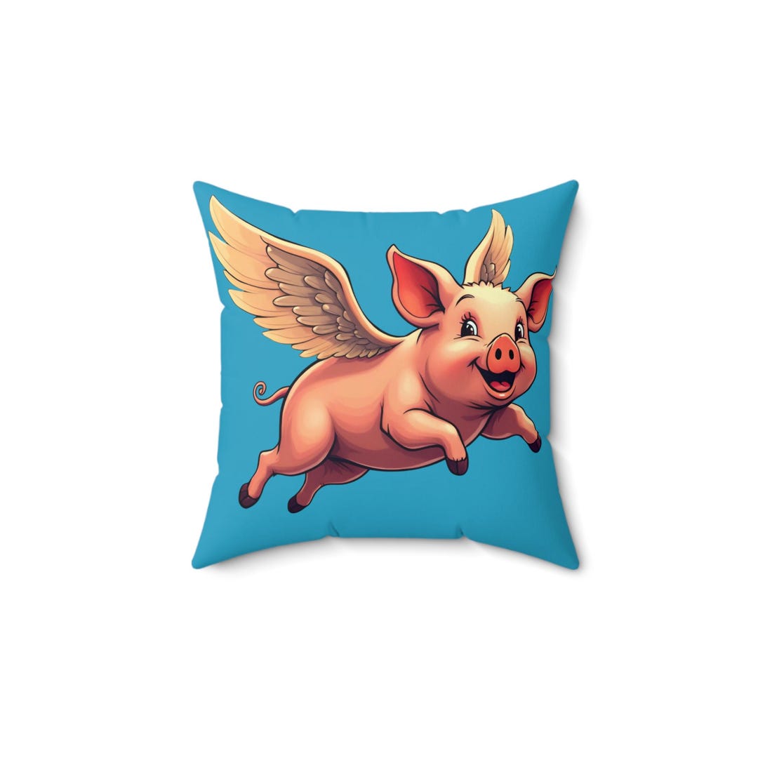 Flying Pig Illustration Pillow | Winged Pig Cartoon Throw Pillow - Etsy