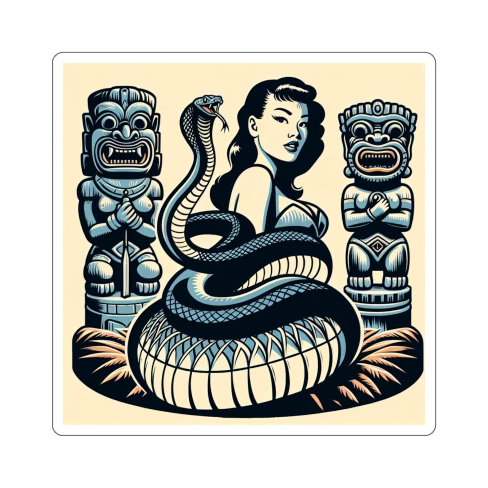Cobra Tiki Stickers, Tribal Snake Decals, Exotic Jungle Art, Hawaiian ...