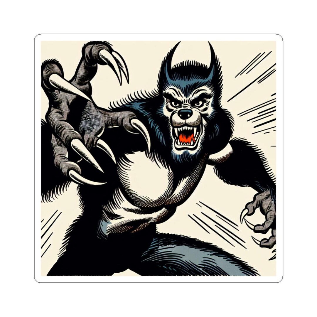 Vintage Werewolf Kiss-cut Stickers, Retro Monster Decal for Laptops ...