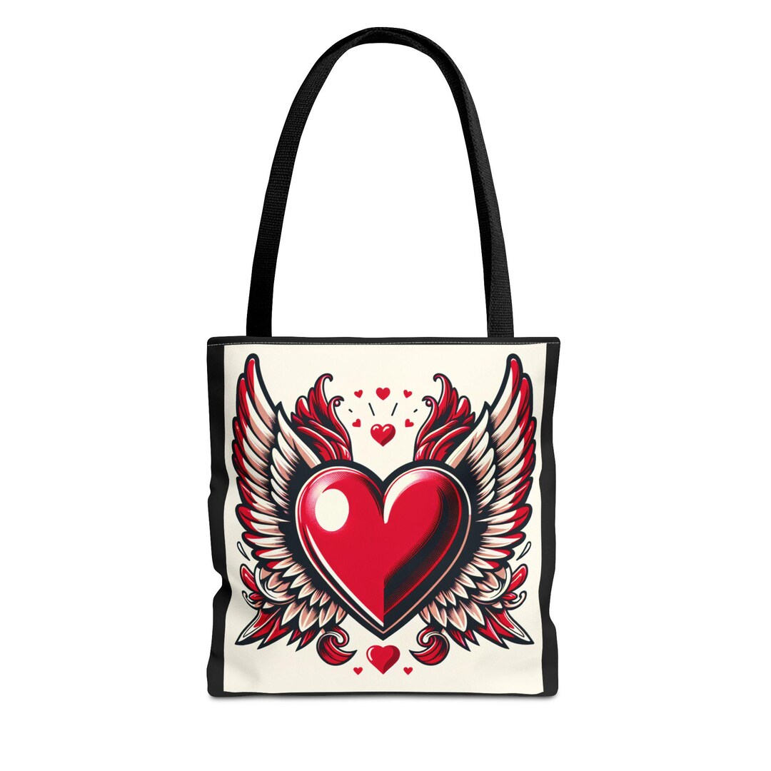 Tote Bag (AOP) Heart With Wings, Hot Rod Bag, Rockabilly - Etsy