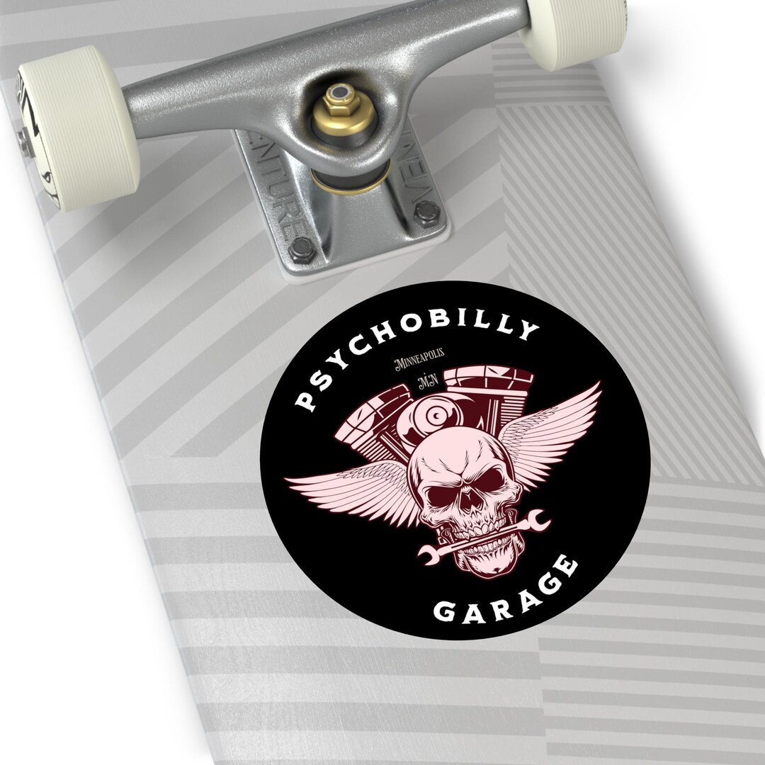 Round Vinyl Stickers - Psychobilly Garage, Retro Punk Rock Decals, Cool ...