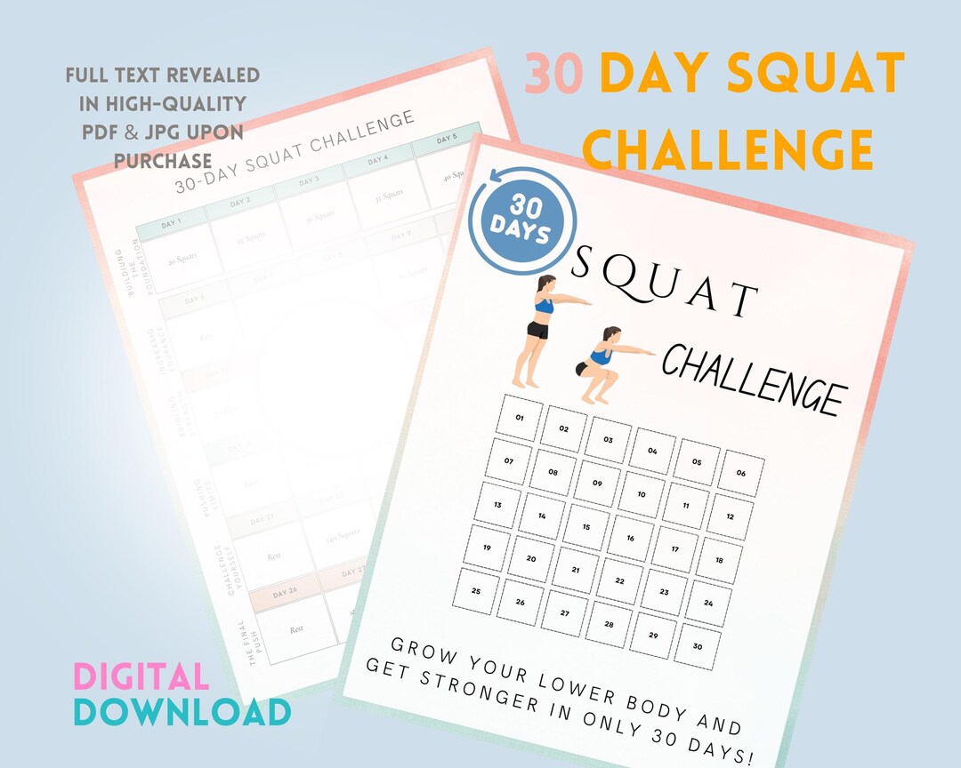 30-day Squat Challenge Printable Home Workout Tracker Fitness Planner ...