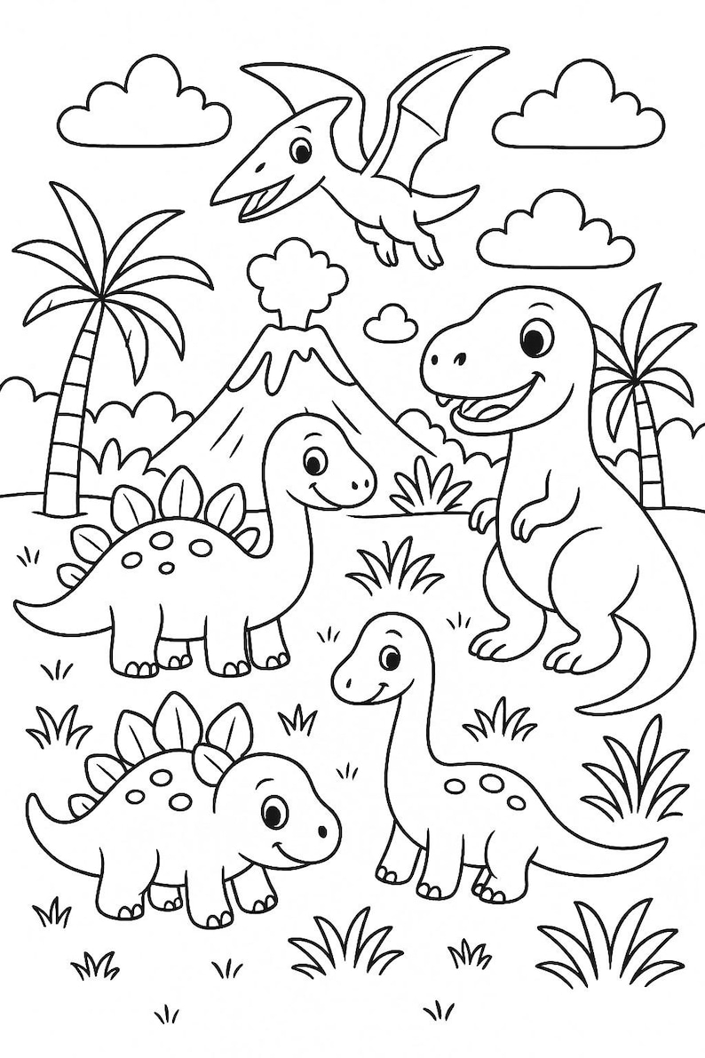Dinosaur Coloring Page – Prehistoric Printable Activity for Kids, Fun ...