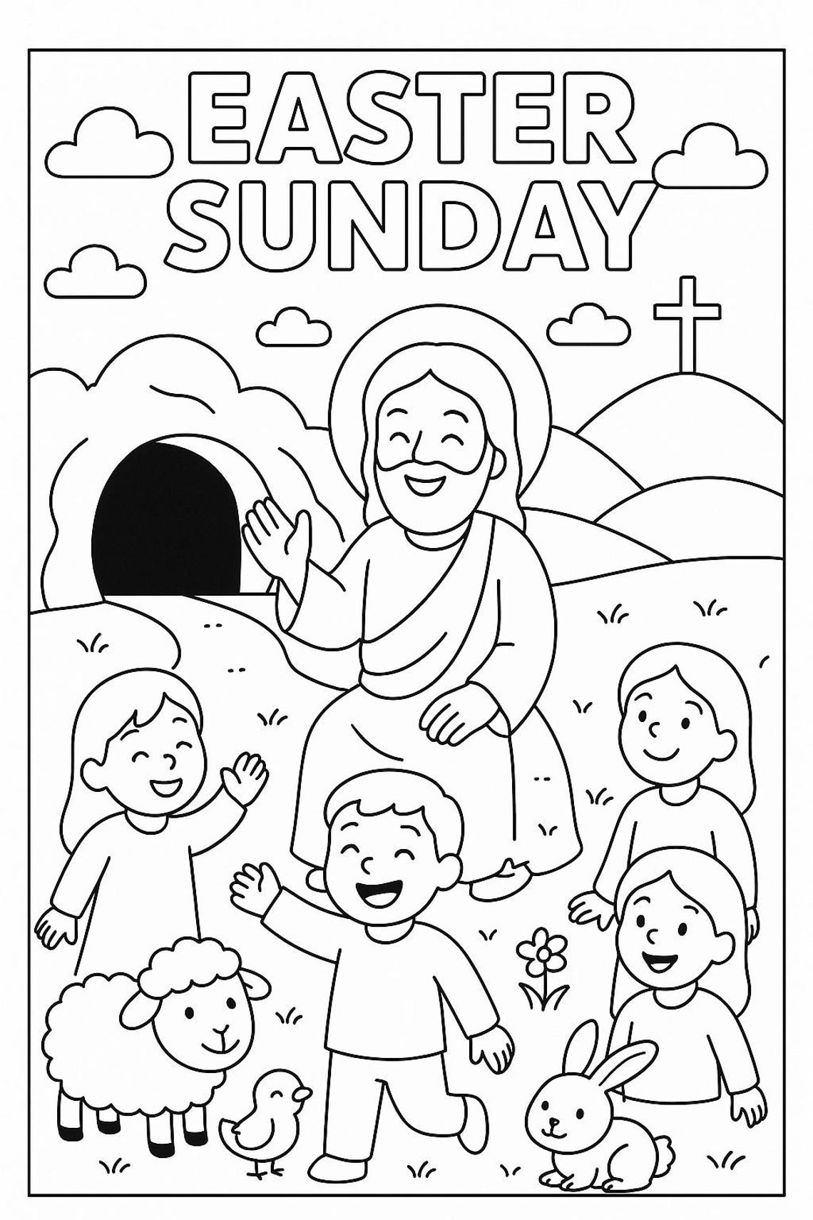 Easter Sunday Coloring Page for Kids – Jesus is Risen With Children and ...