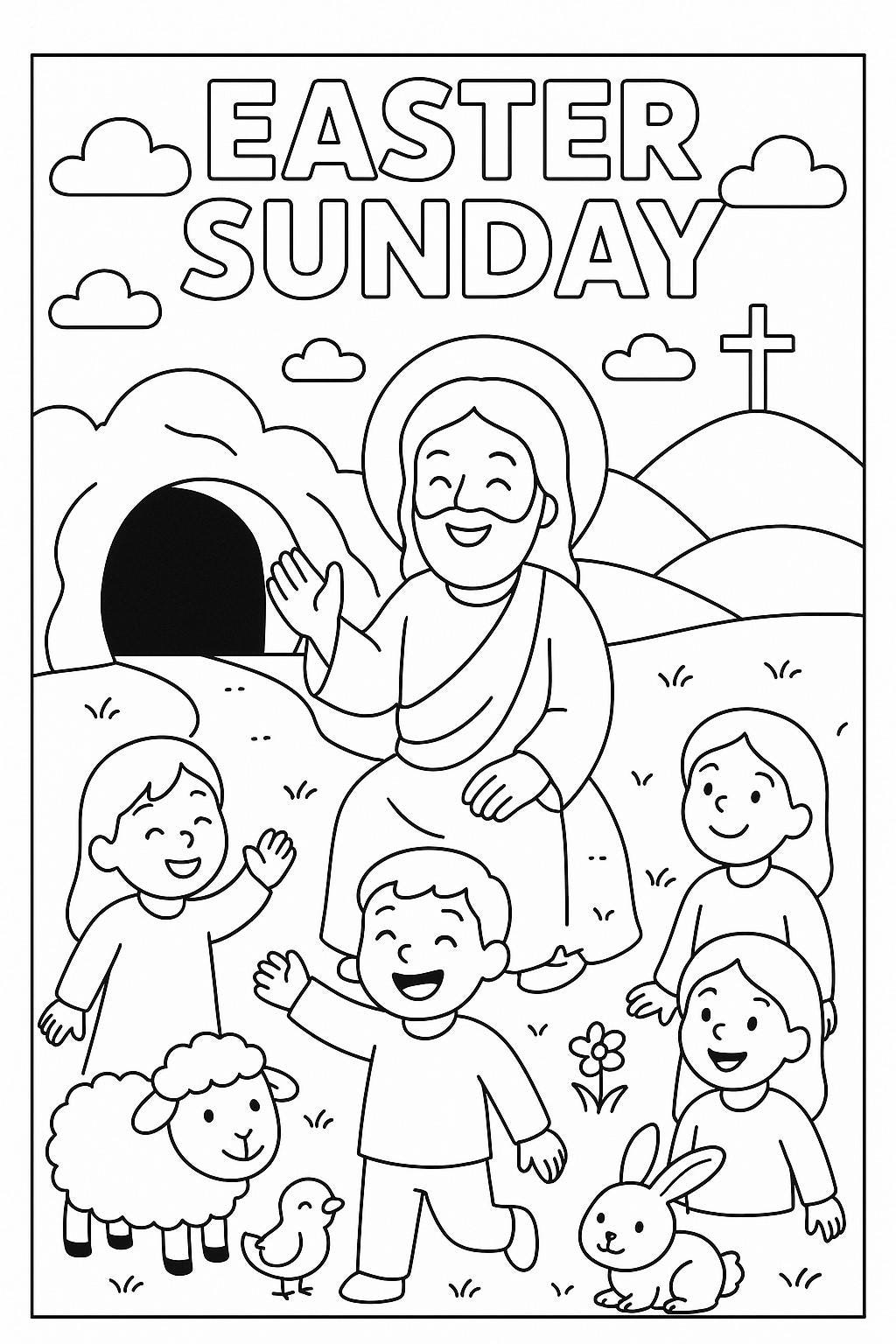 Easter Sunday Coloring Page for Kids – Jesus is Risen With Children and ...