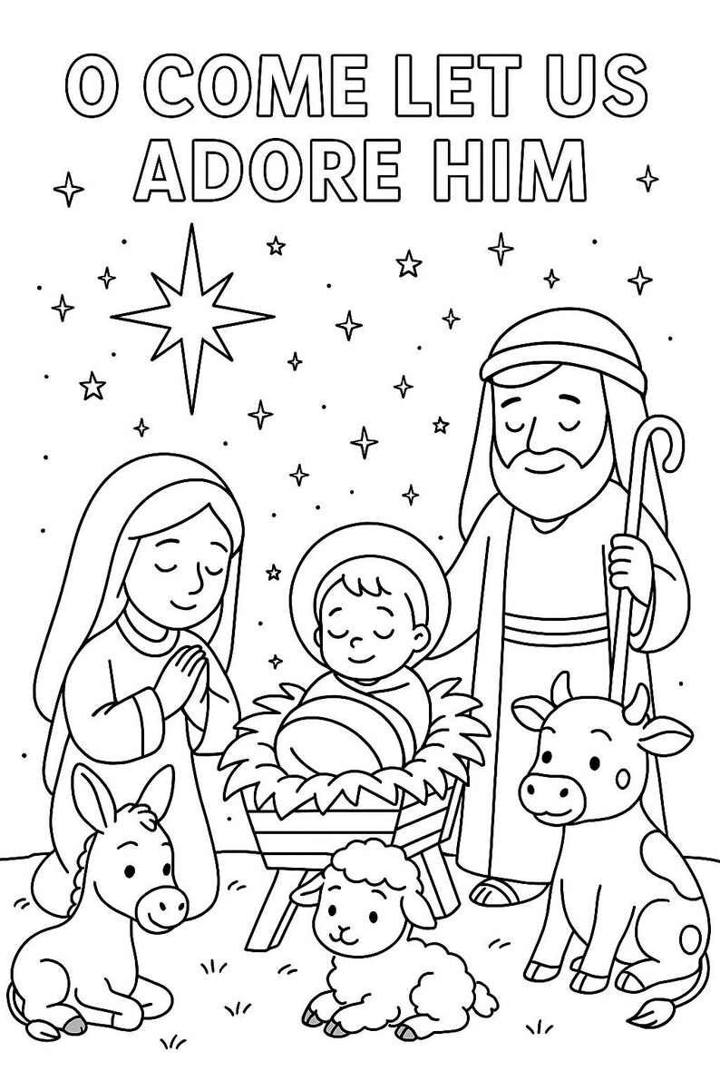 O Come Let Us Adore Him Coloring Page • Nativity Scene Kids • Christian ...