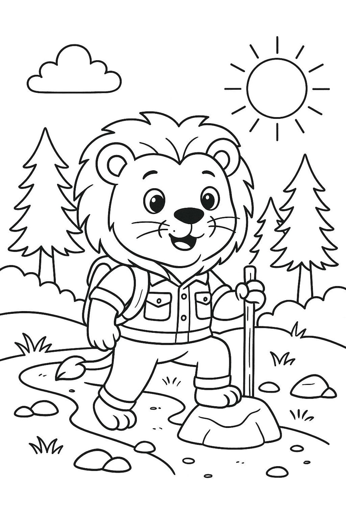 Lion Explorer Coloring Page: Safari Adventure (PDF Download) - Etsy