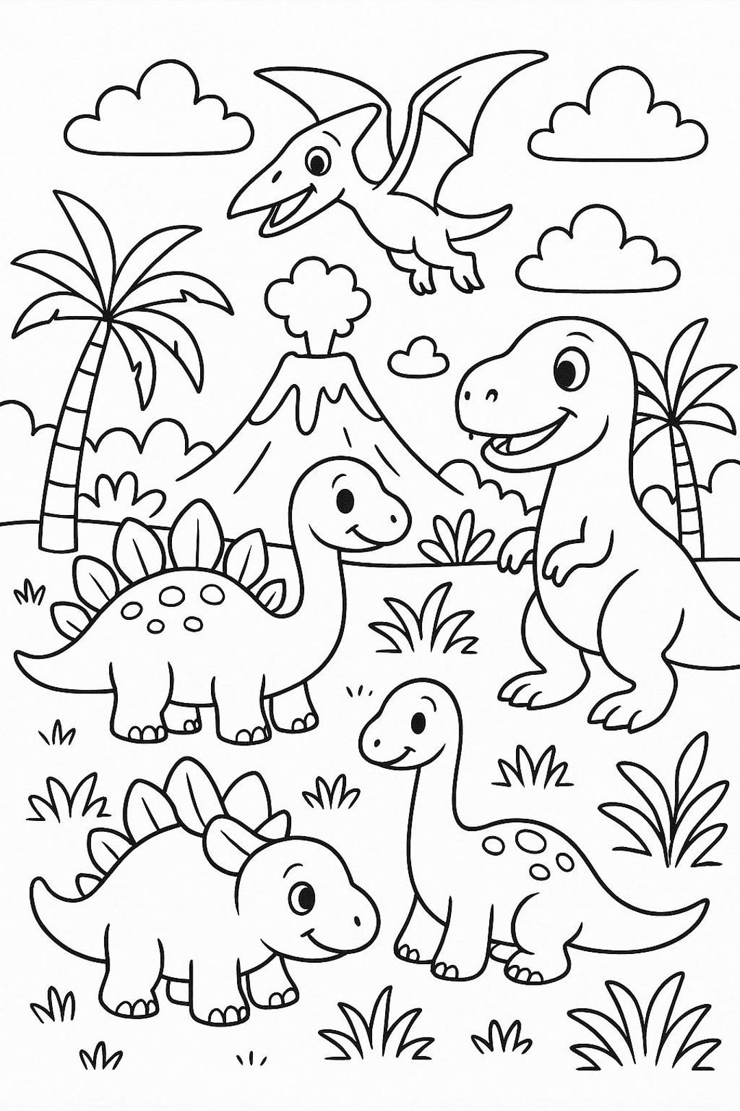 Fun Dinosaur Coloring Page for Kids – Printable Activity With T-rex ...