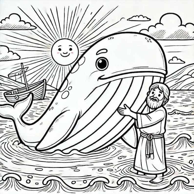 Jonah and the Whale Coloring Page – Christian Bible Story Printable for ...