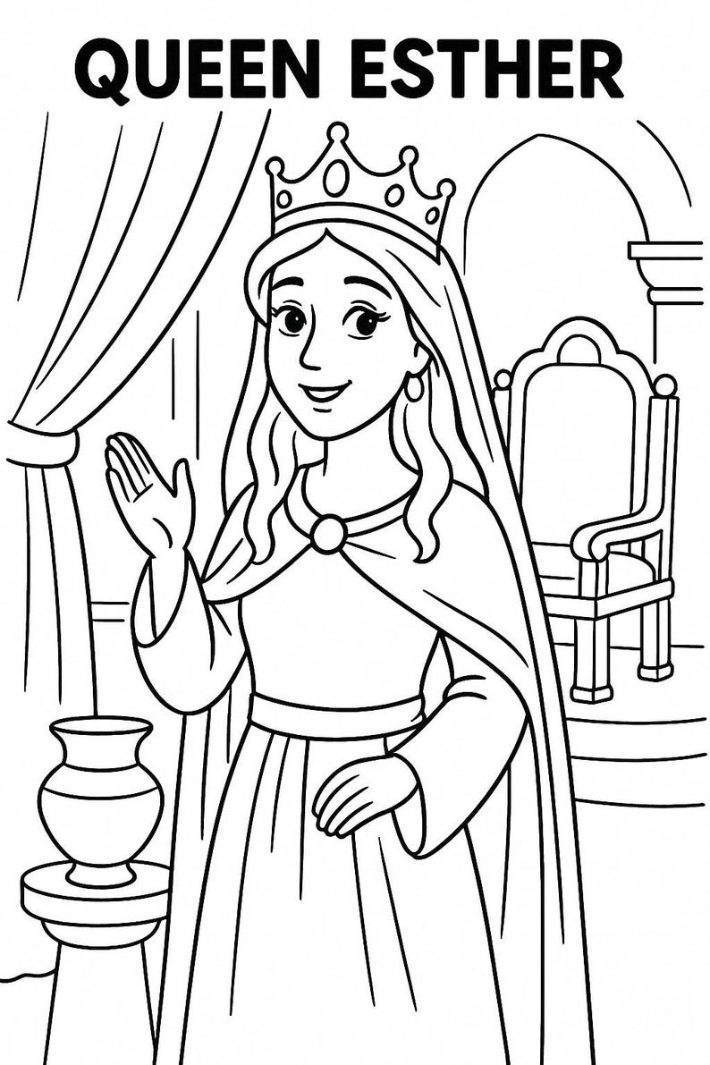 Queen Esther Coloring Page | Bible Story Printable for Kids | Christian ...