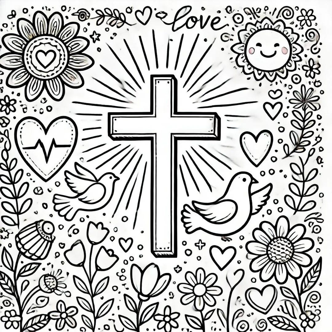Jesus Christian Cross - Christian-themed Coloring Page for Kids ...