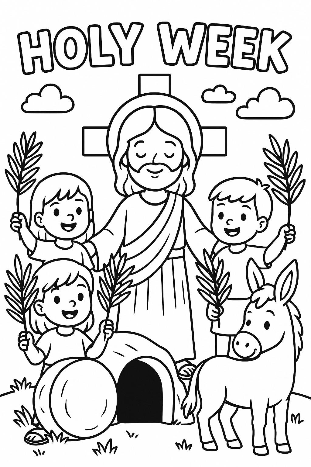 Holy Week Coloring Page for Kids – Jesus, Palm Sunday & Resurrection ...