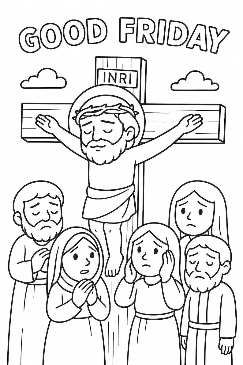 Good Friday Coloring Page: Jesus on Cross, Sunday School Activity (PDF ...