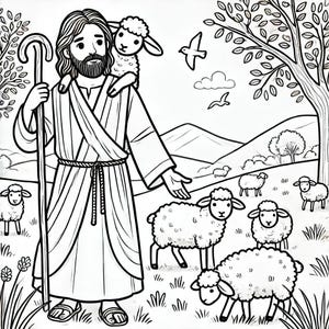 Good Shepherd Coloring Page – Jesus With Sheep Christian Bible ...